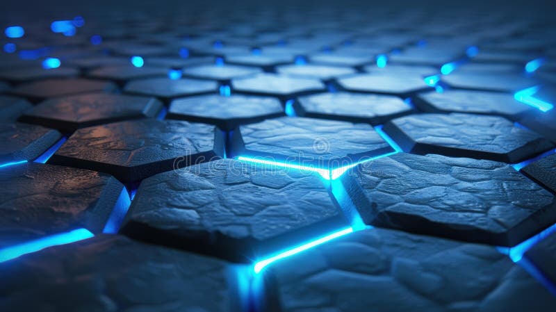 A Stunning 3D Rendering of a Honeycomb Pattern Lit by Vibrant Neon Blue ...