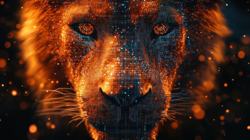 A Stunning 3D Rendering of Lions Face, Merged with Digital Elements ...
