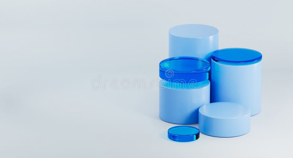 3D Rendering Still Life of Blue Plastic Cylindrical Containers Stacked ...