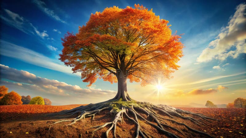 3D Rendered Aerial View of Exposed Deciduous Tree Roots after Soil ...