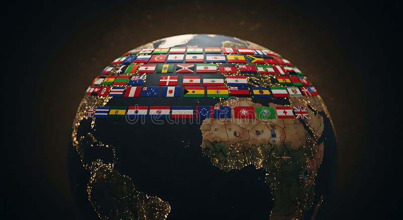 Global Unity: a 3D Render of Earth with National Flags Stock ...