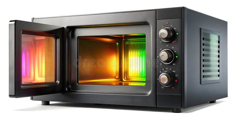 Sleek Black Microwave Oven with Glowing Interior a Realistic 3D ...