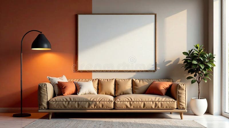 Minimalist Lounge Mockup Colorful Burst Accent Lighting Design ...