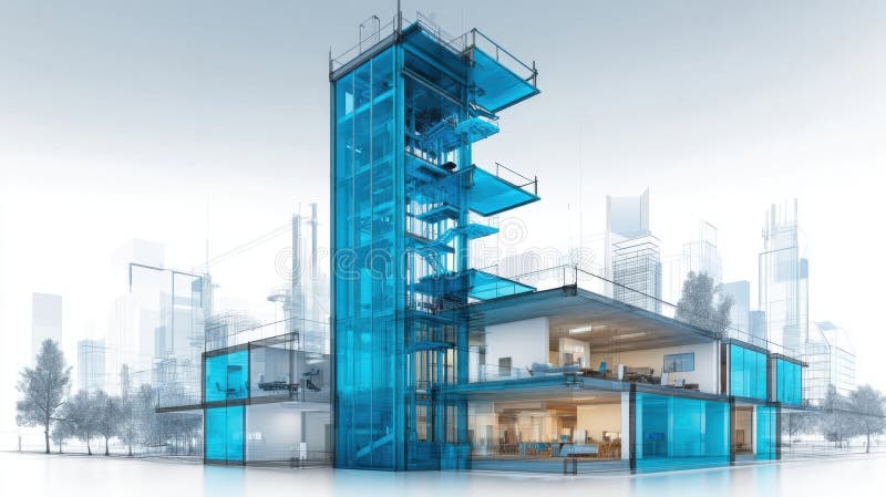 Architectural Design Modern Building Blueprint Visualization Stock Illustration - Illustration ...