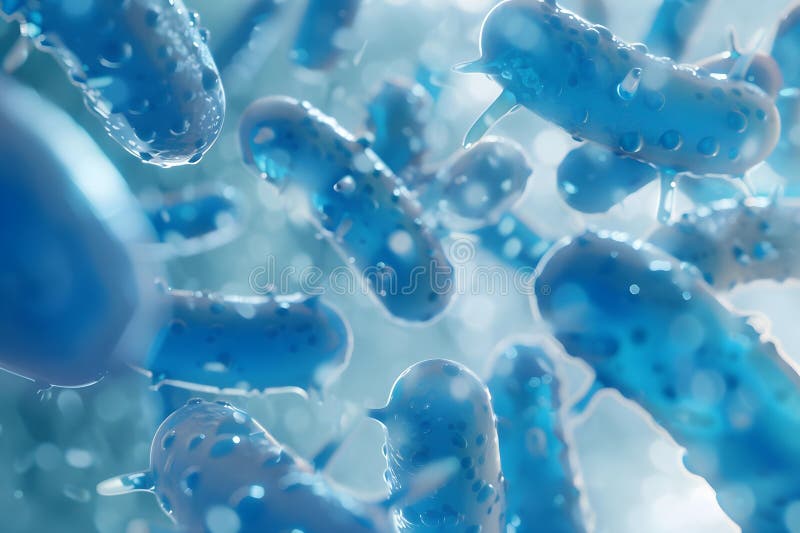 Detailed 3D Rendering of Microscopic Blue Bacteria Generative AI Stock ...