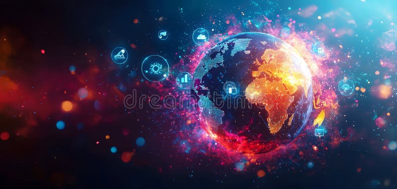 A Stunning 3D Visualization of a Globe Surrounded by Colorful Digital ...