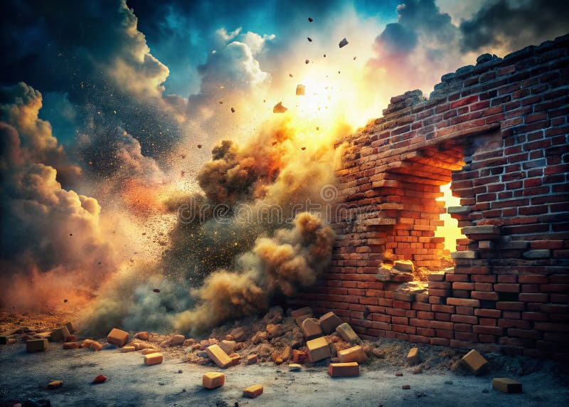 A Stunning 3D Visualization of Vintage Brick Wall Destruction Crumbling ...