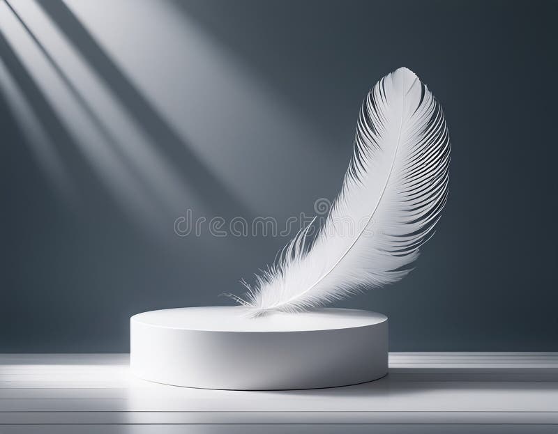 3D White Podium Display with Natural Backdrop and Falling Feather ...