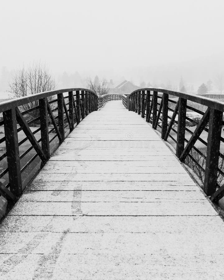 Stunning Dark Bridge Covered in White Snow Stock Photo - Image of ...