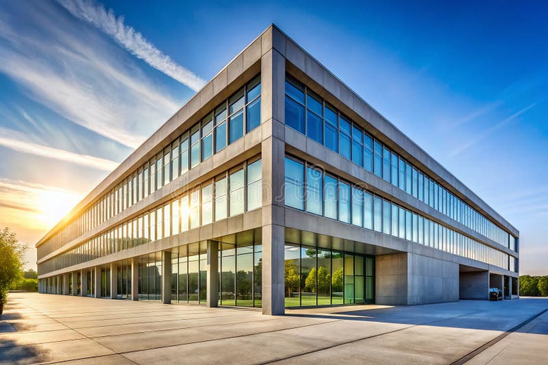 Stunning Daylight Exterior of a Modern Concrete Office Building ...