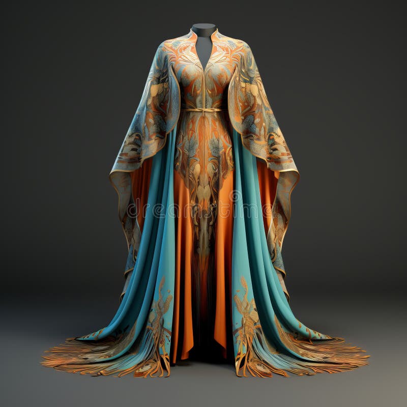 Blue and Orange Sultan Mohammed Style Kaftan Dress - 3d Render Stock ...