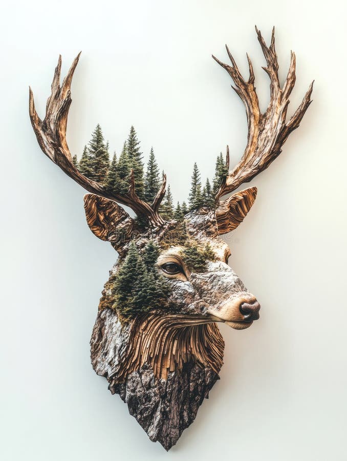 Creative Deer Head Sculpture Crafted from Layered Mountain Ridges and ...