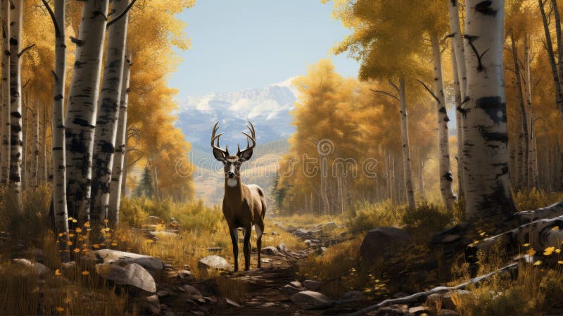 Hyper Realistic Image of Western Mule Deer in Autumn Woods Stock ...