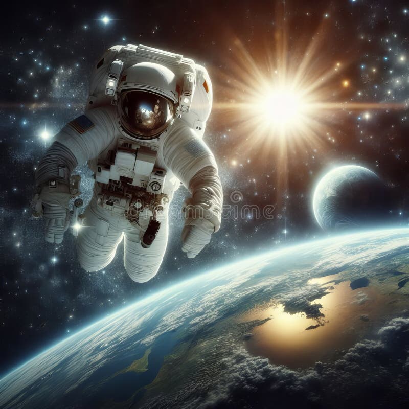 Astronaut Floating in Outer Space Near Earth Stock Image - Image of ...