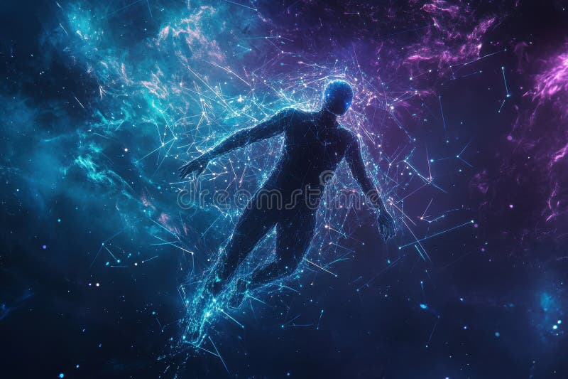 Ethereal Human Figure Surrounded by Cosmic Energy in a Stellar ...