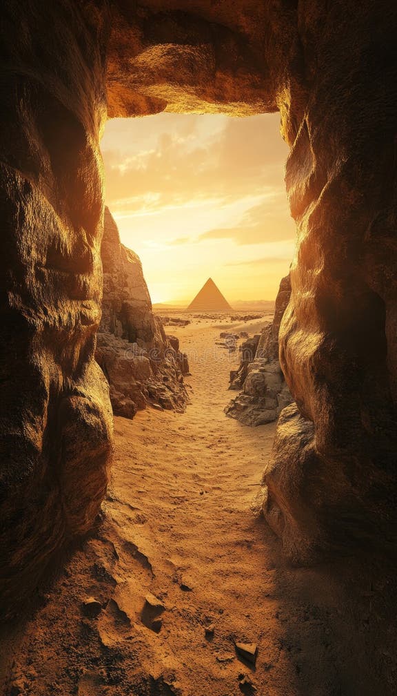 Stunning Desert Canyon with Ancient Pyramid Complex and Pathway Framed ...