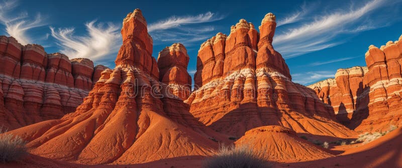 Stunning Desert Landscape with Dramatic Rock Formations Under Bright ...