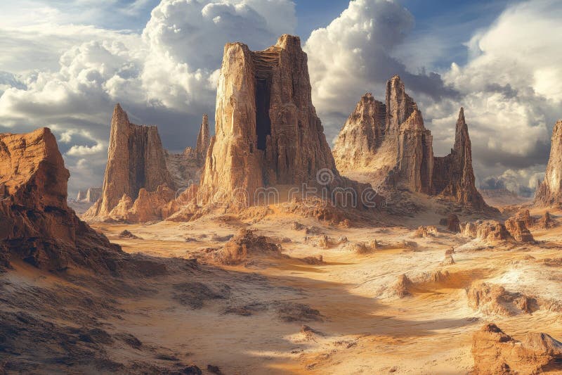 Stunning Desert Landscape Featuring Towering Rock Formations Under a ...