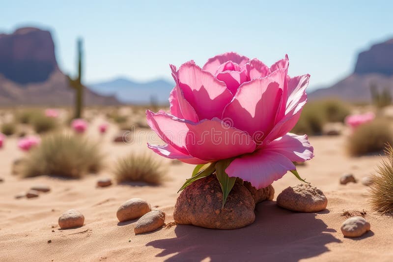 Stunning Desert Landscape with a Vibrant Desert Rose Stock Illustration ...
