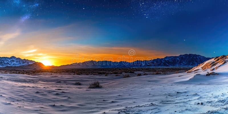 Stunning Desert Sunset with Dramatic Mountains and Starry Night Sky ...