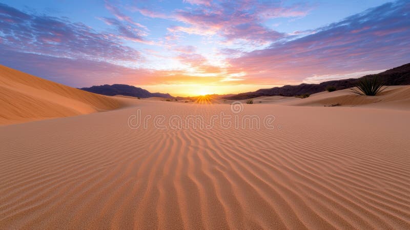 Stunning Desert Sunset Landscape with Dramatic Sky Stock Illustration ...