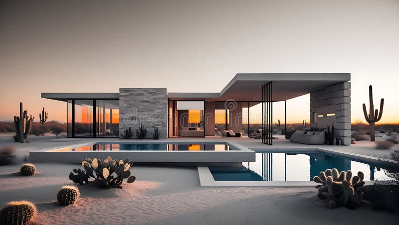 Modern Desert Villa with Infinity Pool Stock Image - Image of charm ...