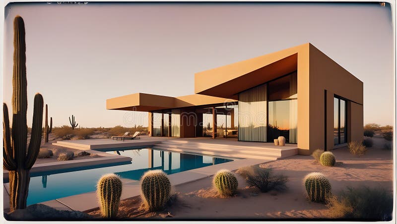 Modern Desert Villa with Infinity Pool Stock Image - Image of house ...
