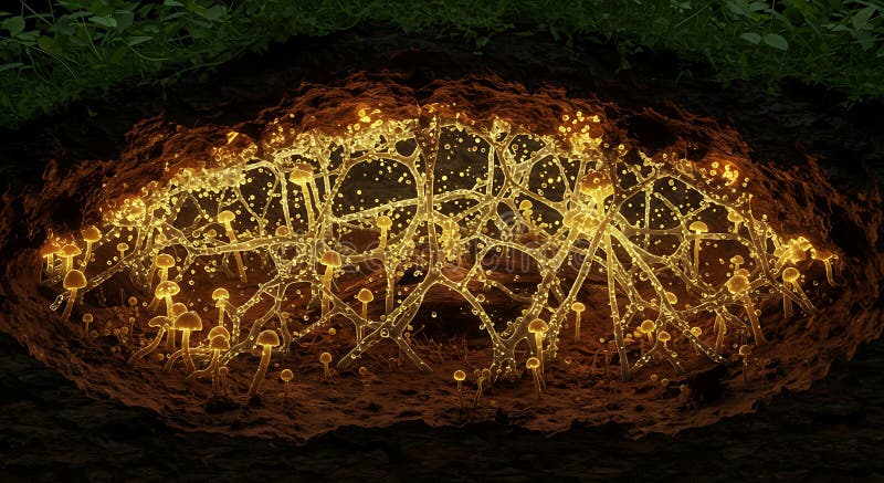 Glowing Mycelial Network Hidden in the Soil Stock Illustration ...