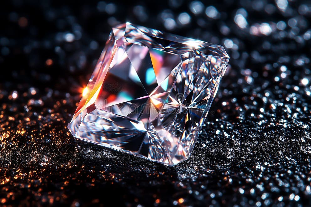 A Stunning Diamond Reflecting Light on a Dark Sparkling Background ...