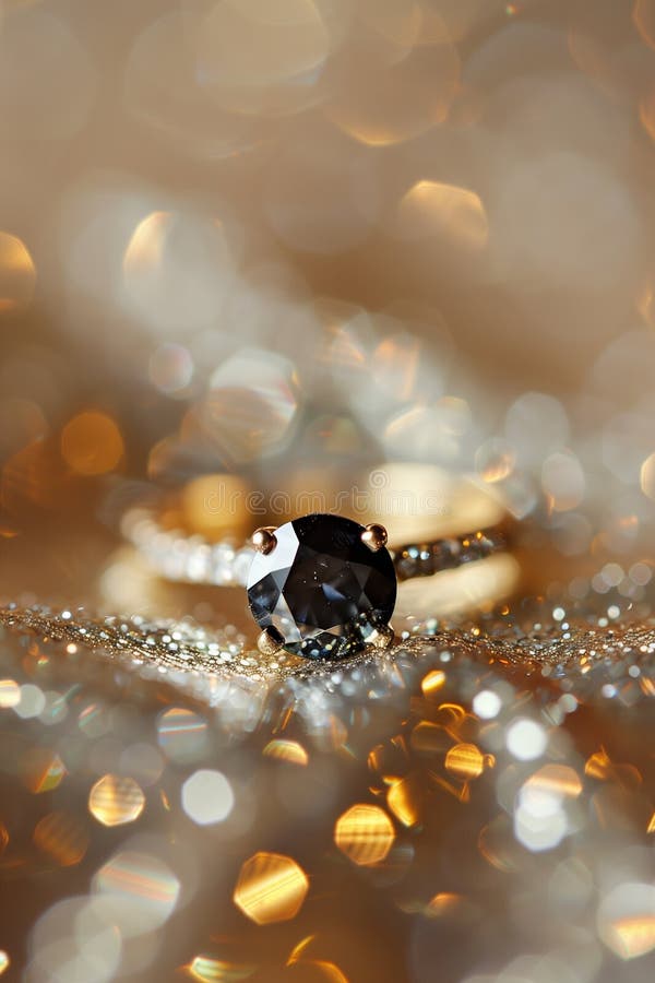 Stunning Diamond Ring Showcased Against Glittery Bokeh Background Stock ...