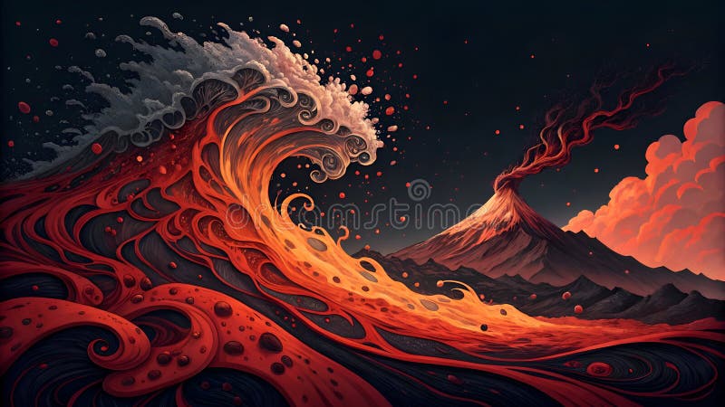 Volcanic Sea Surreal Art Background Stock Illustration - Illustration ...