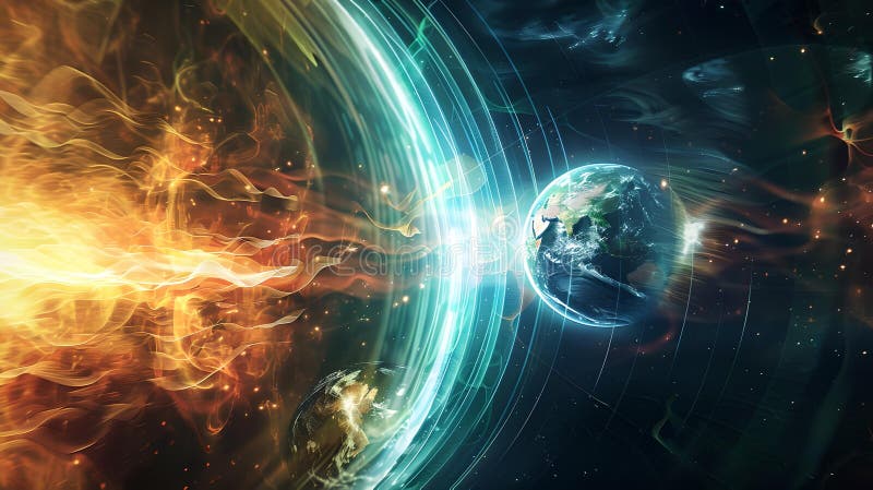 Vivid Cosmic Artwork Depicting a Planet in Space with Energetic Waves ...