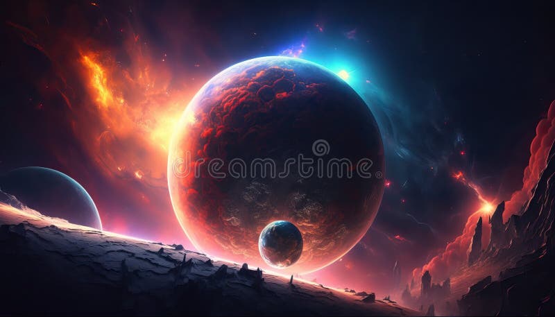 A Digital Art Rendering of a Space Scene with a Massive Planet and ...