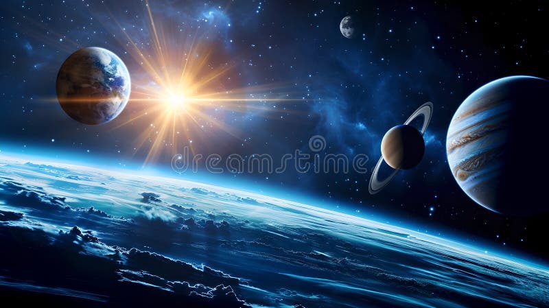 Mesmerizing Outer Space View with Glowing Sun and Planets. Serene ...