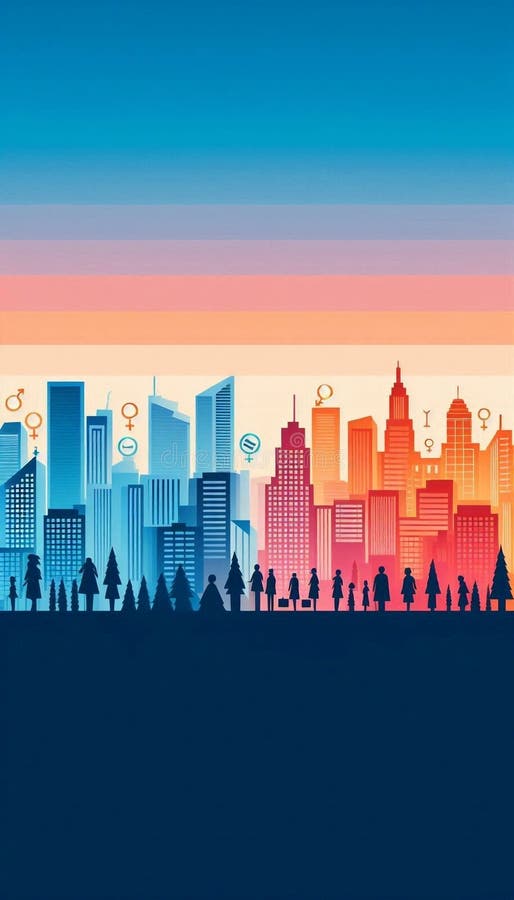 A Vibrant Skyline Symbolizing Gender Equality and Diverse Professions ...