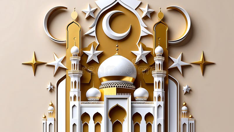 Symmetrical Mosque with Intricate Details and Multiple Domes in Digital ...