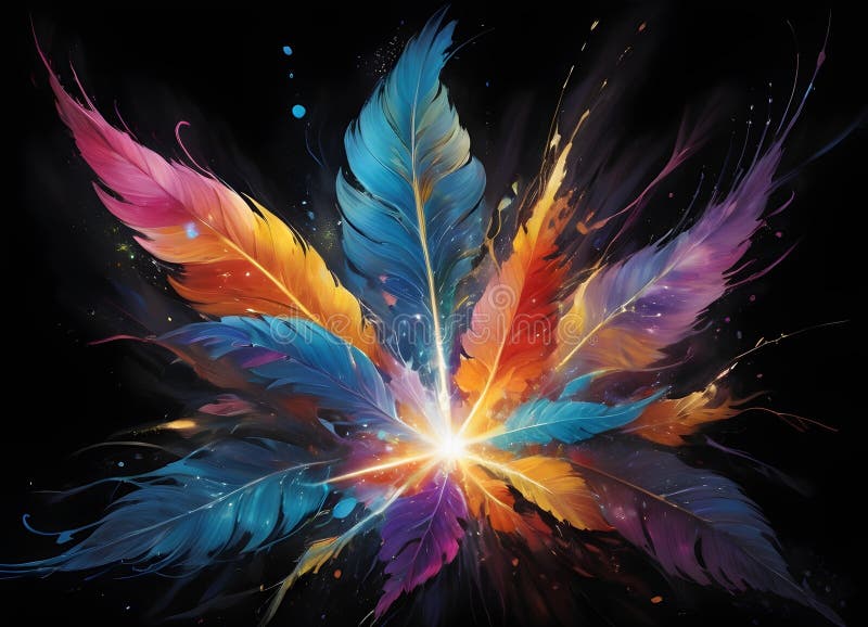 Digital Artwork Featuring an Explosion of Vibrant Feathers in a ...