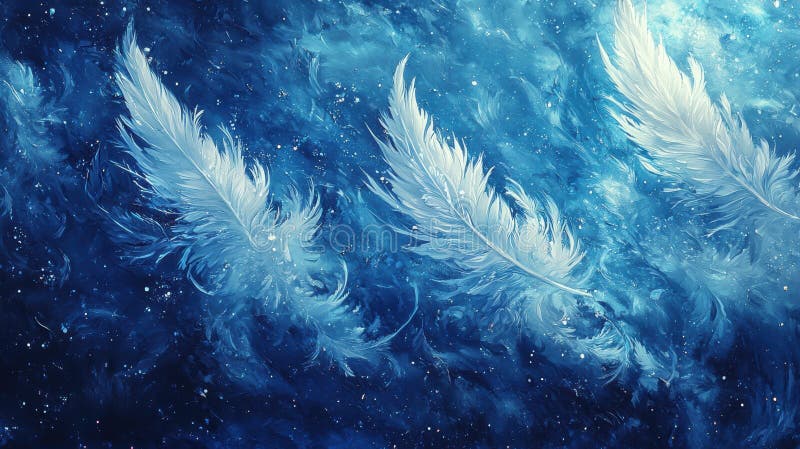 Celestial Feathers in a Blue Dreamscape. Stock Illustration ...