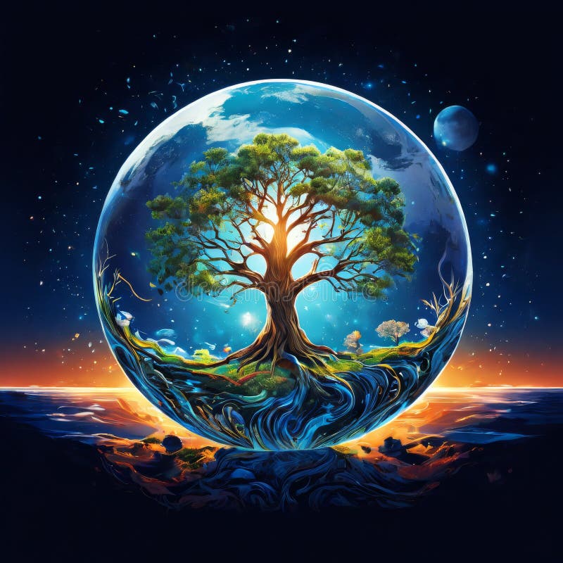Surreal Earth with Tree Symbolizing Life and Nature Stock Photo - Image ...