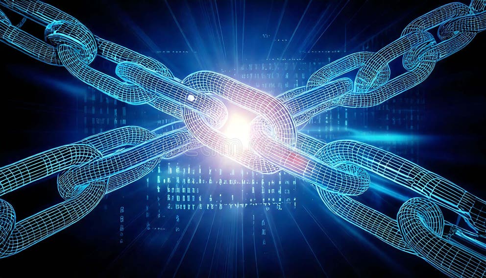 Stunning Digital Illustration of a Glowing Blue Chain Link Against a ...