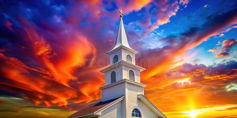A Stunning Digital Interpretation of a White Steeple Church Under ...