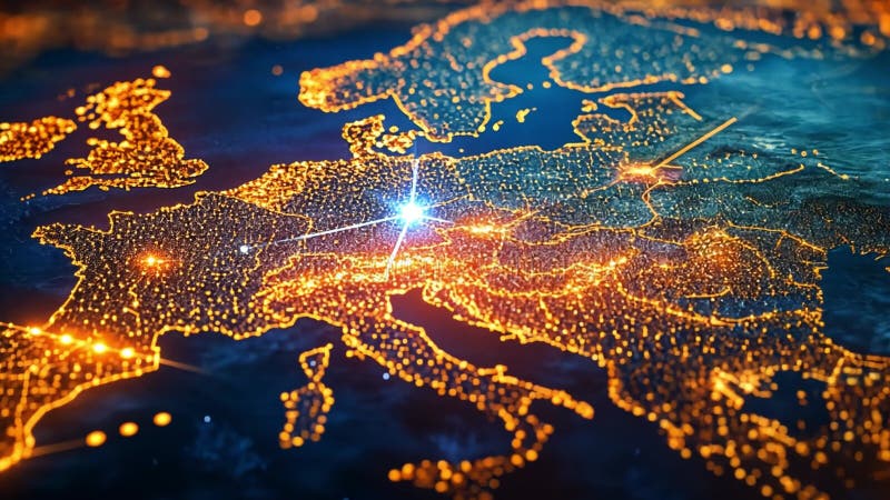 Stunning Digital Map of Europe Illuminated with Vibrant Colors. a ...