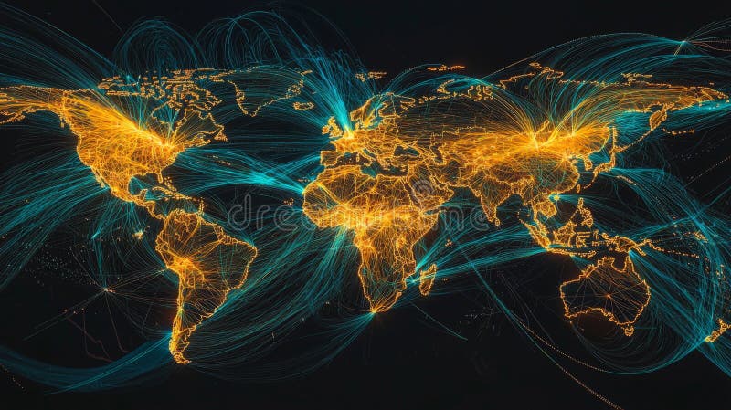 Global Data Network Visualization with Glowing Connections Stock Photo ...