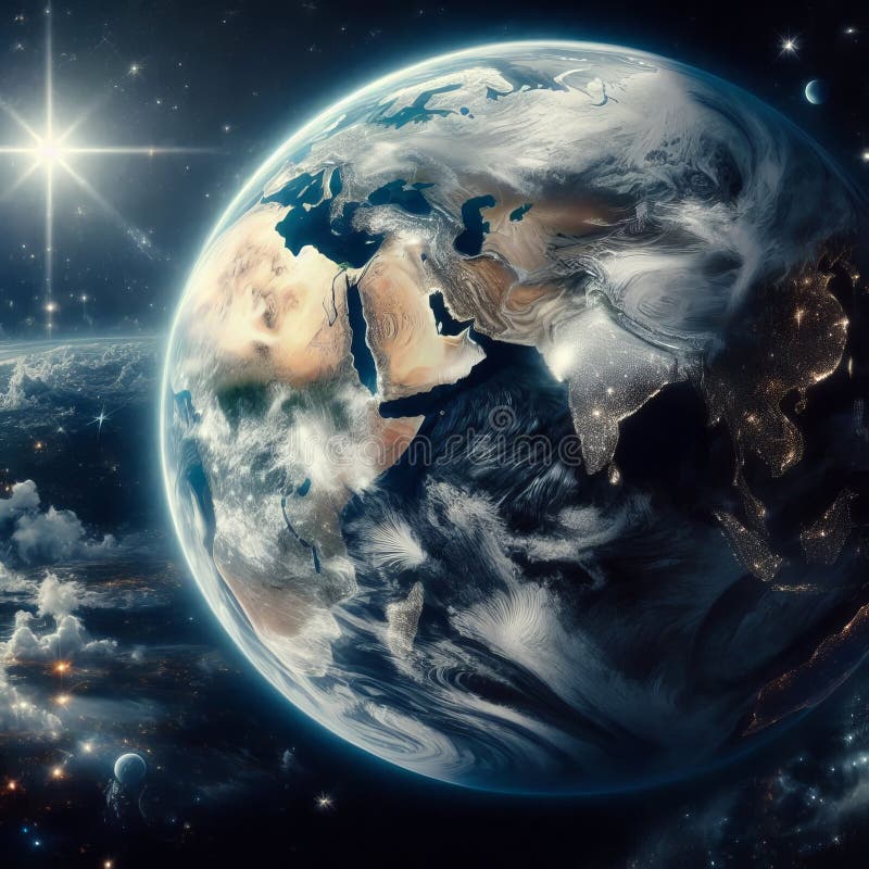 Stunning Digital Rendering of Earth in Space with Cosmic Details Stock ...