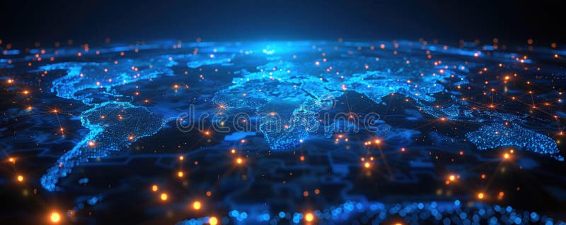 Stunning Digital Rendering of a Glowing Global Map with a Network of ...