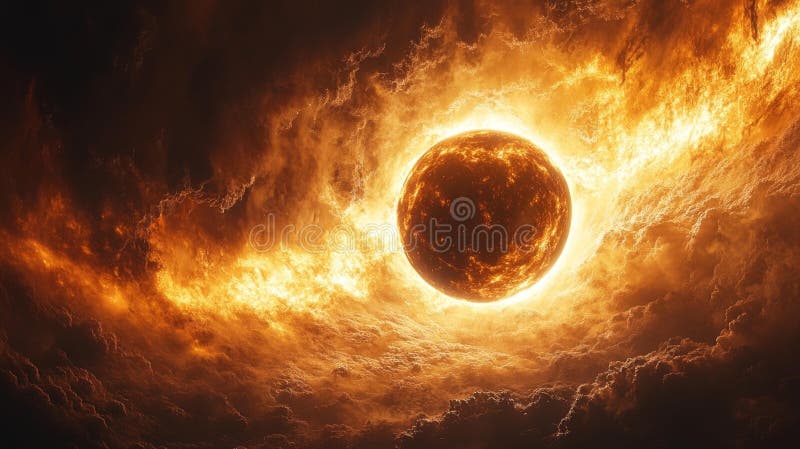 Intense Solar Eclipse with Fiery and Dramatic Light Energy Stock ...
