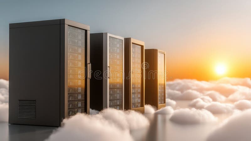 Modern Data Centers Surrounded by Clouds with a Beautiful Sunset in the ...