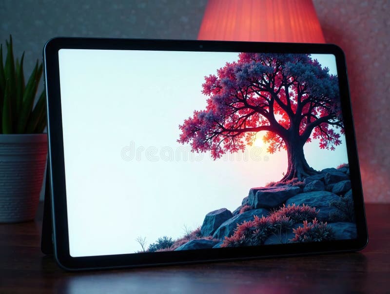 A Stunning Digital Tablet with a White Screen Evoking Nature and Modern ...