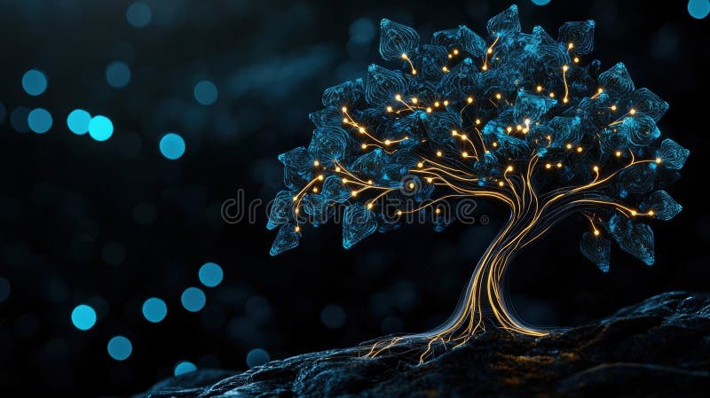 A Stunning Digital Tree Design Featuring Glowing Leaves and Intricate ...