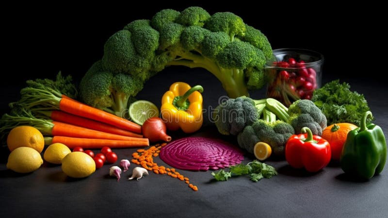 Rainbow of Fresh Vegetables on Textured Surface Stock Illustration ...